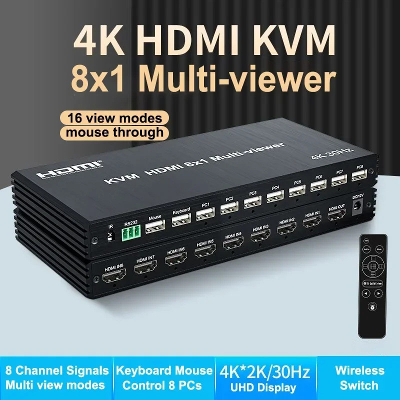 4K HDMI KVM Multiviewer Screen Splitter 4x1 8X1 HDMI KVM Quad ...