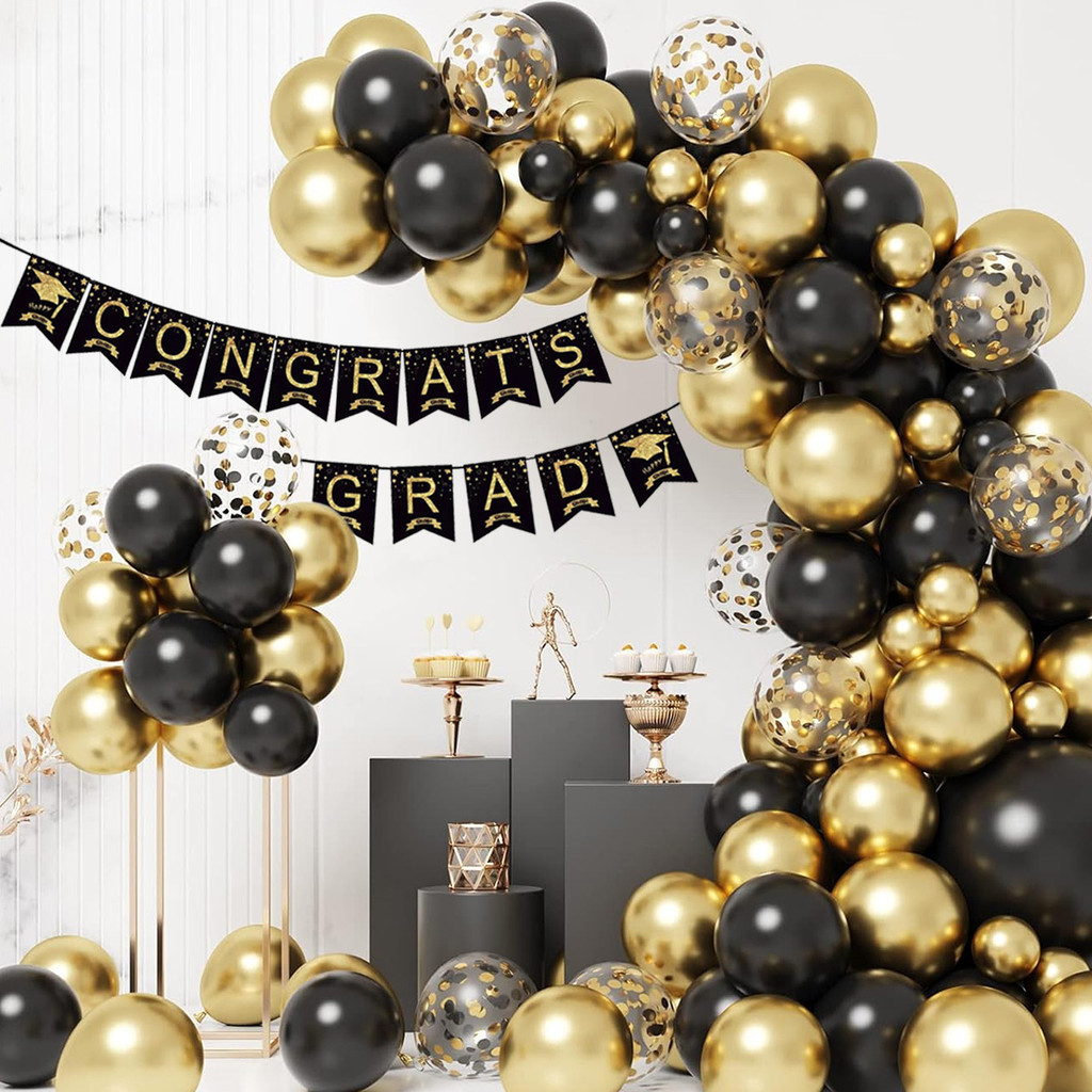 Graduation Balloons Decoration Set For Grad 2024 Black Gold Congrats ...