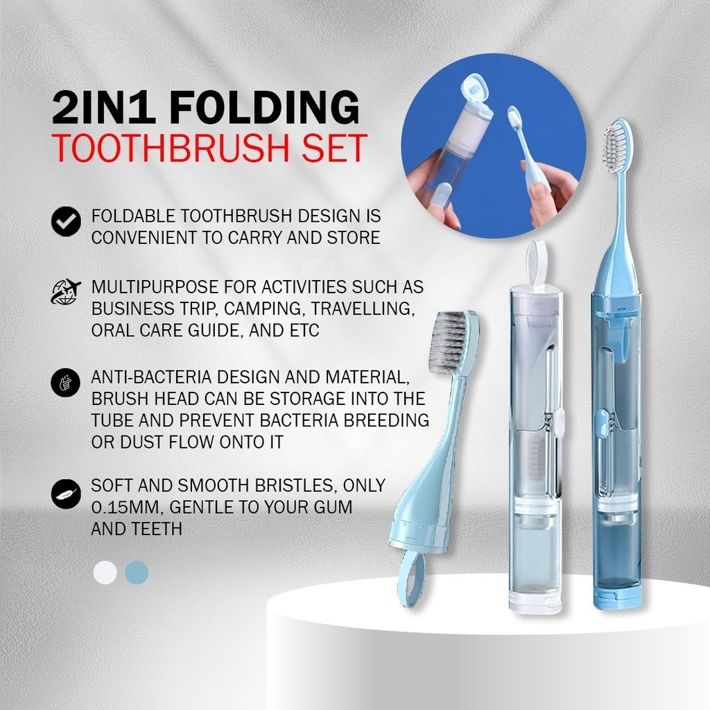 2 IN 1 TRAVEL TOOTHBRUSH SET Portable Toothbrush Brush Head With ...