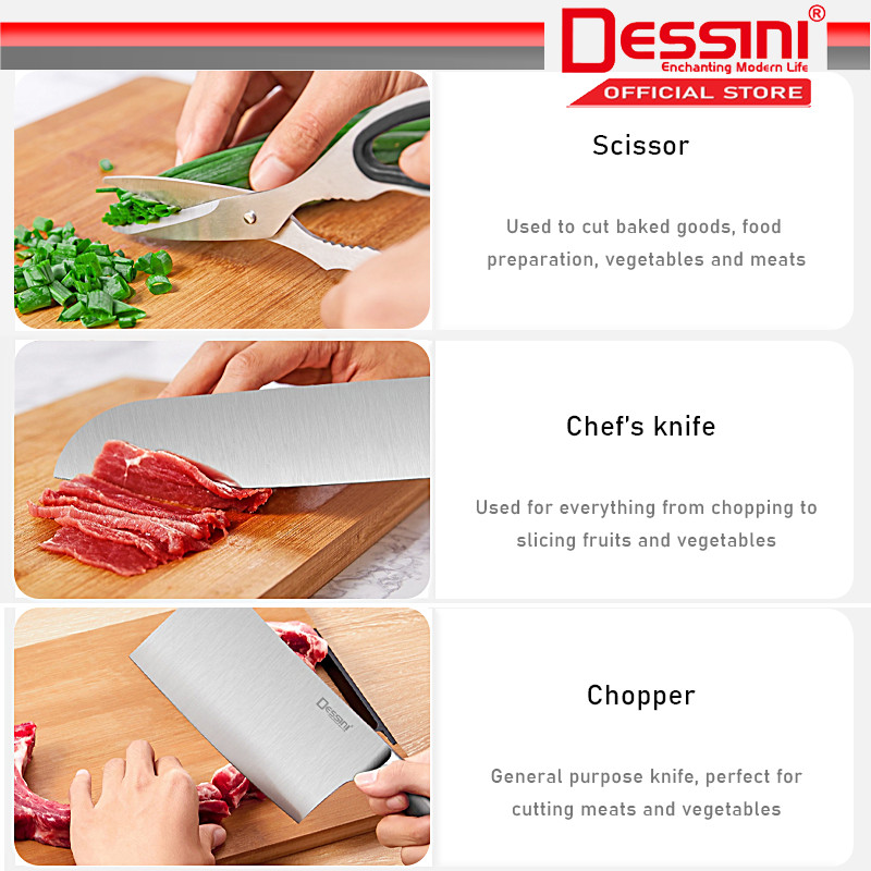 DESSINI ITALY 8 IN 1 Stainless Steel Knife Cleaver Scissor Peeler ...