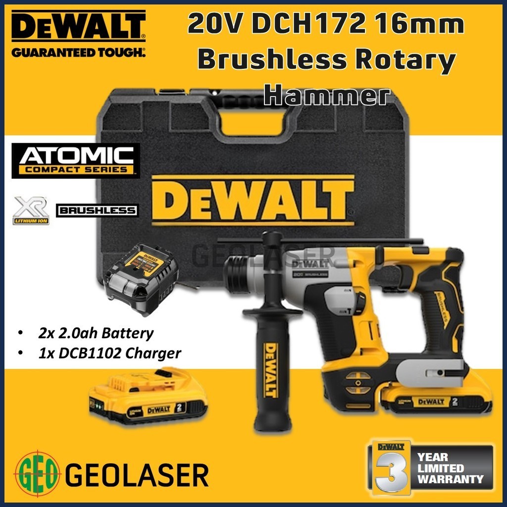 DeWALT 20V Max DCH172 Brushless Cordless 16mm Atomic Rotary Hammer ...