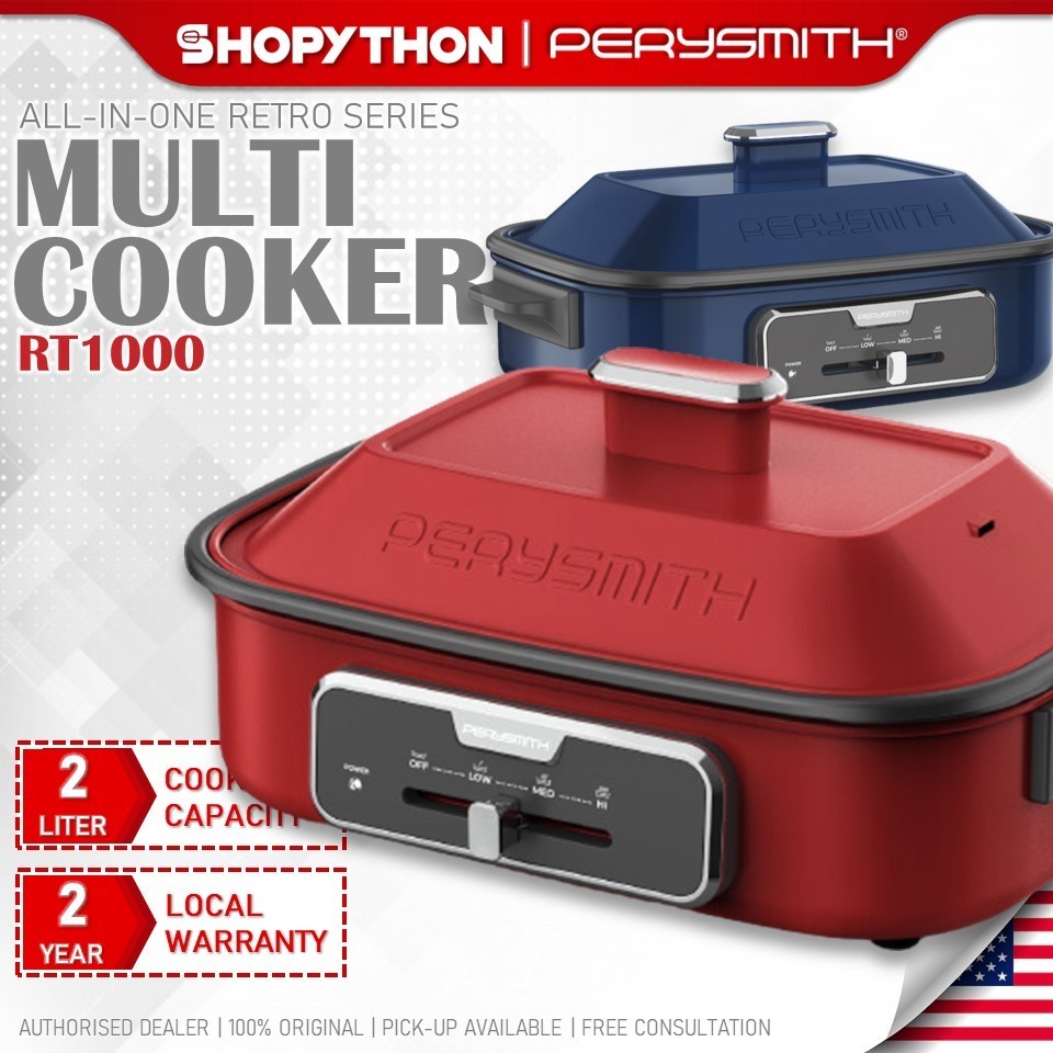 PERYSMITH Multi Cooker RT1000 - Red (2L/1400w) All-In-One Retro Series ...