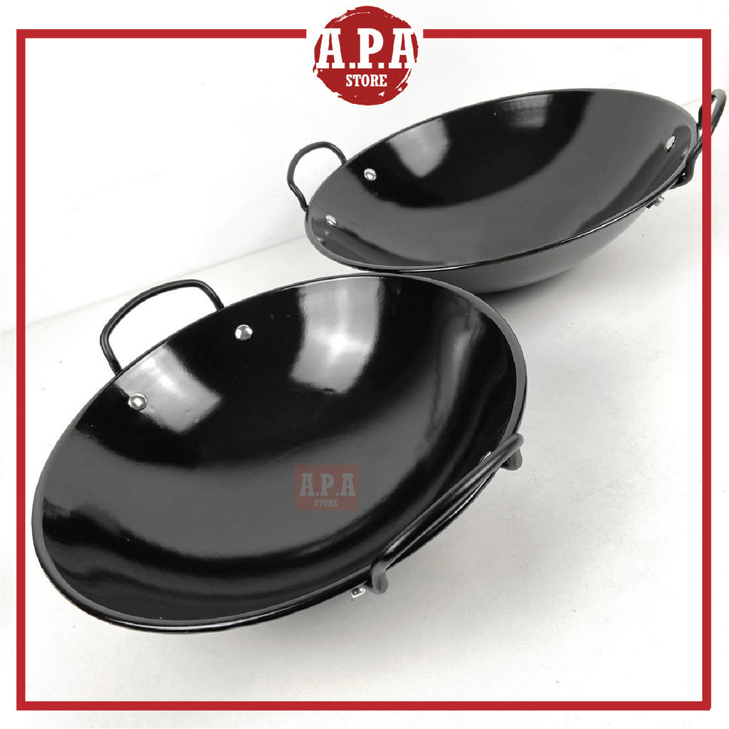 APA CZ Enamel Wok Kuali Hitam Tidak Melekat Non Stick Iron Wok Black ...