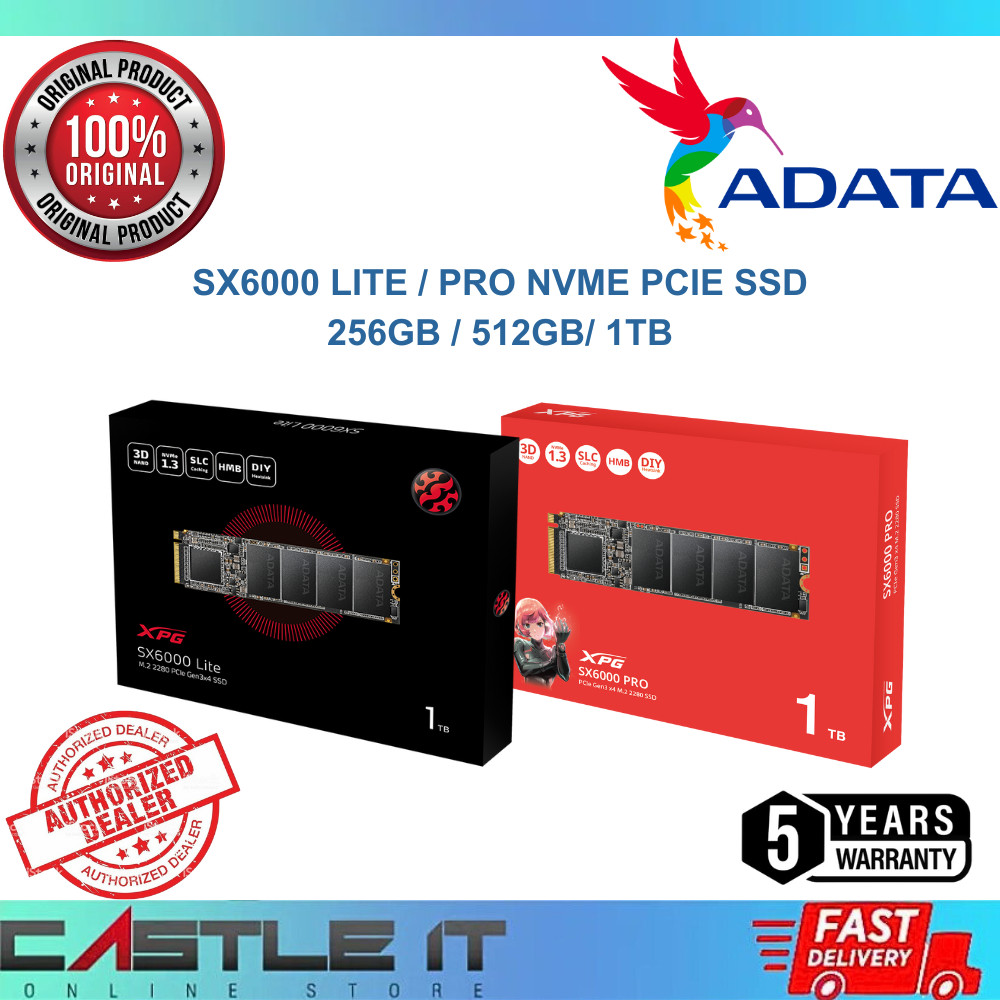 ADATA SX6000 LITE / PRO 256GB 512GB 1TB SSD NVME GEN3 PCIE M.2 2280 ...