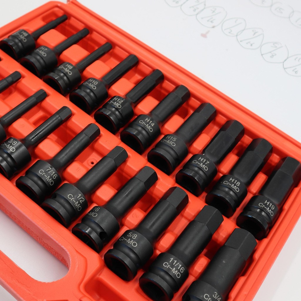 20pcs 1/2 Inch Metric and Imperial Hexagon Sockets Saiz Impact Wrench ...