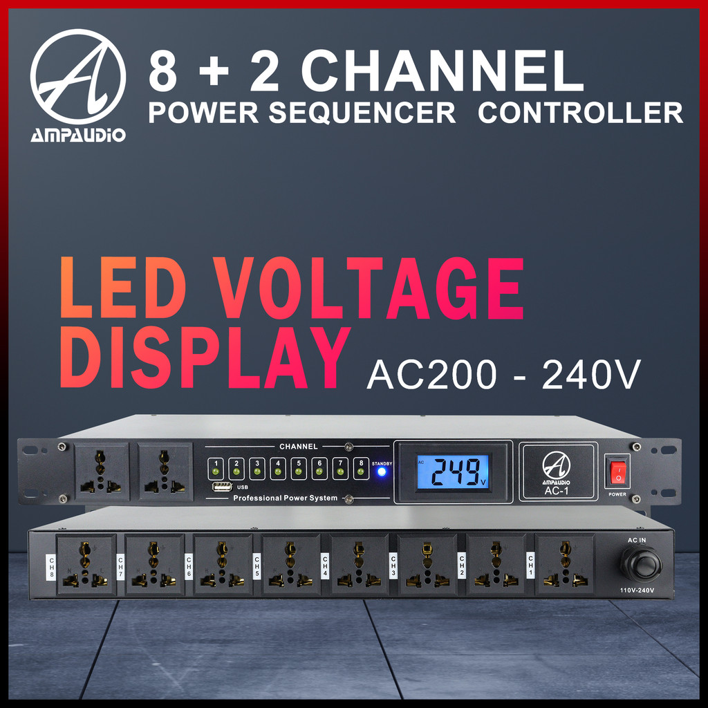 AmpAudio Power Sequencer Controller 8+2 Channel 30 A Power Controller ...
