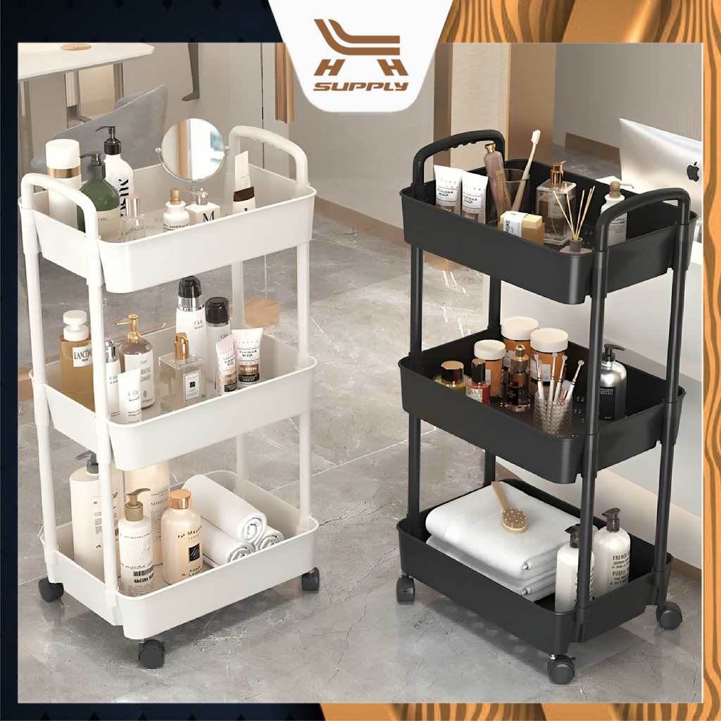 LH 3 Tier Multi Storey Mobile Storage Rack Trolley Kitchen Bathroom ...