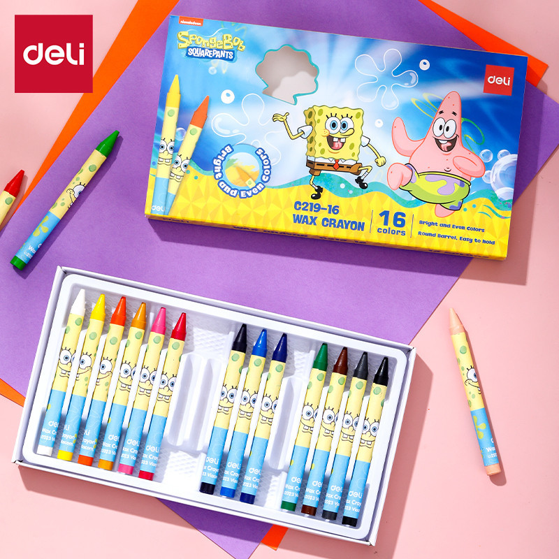 Deli SpongeBob SquarePants Series Wax Crayon 16 / 24 Colors Rounded ...