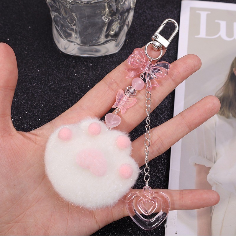 Animal Paw Toy - Plush Cat Claw Keychain - Cartoon, Kawaii - Pink Love ...