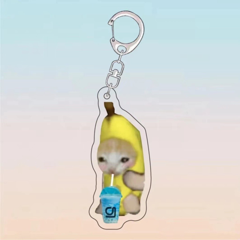 Acrylic Keychains Food Cat Head Banana Cat Emoji Keychain Funny Student ...
