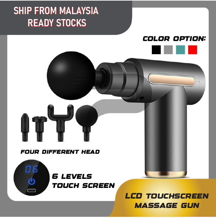 Portable 6 Speed Mini Massage Gun With 4 Head Compact Size LED Digital ...
