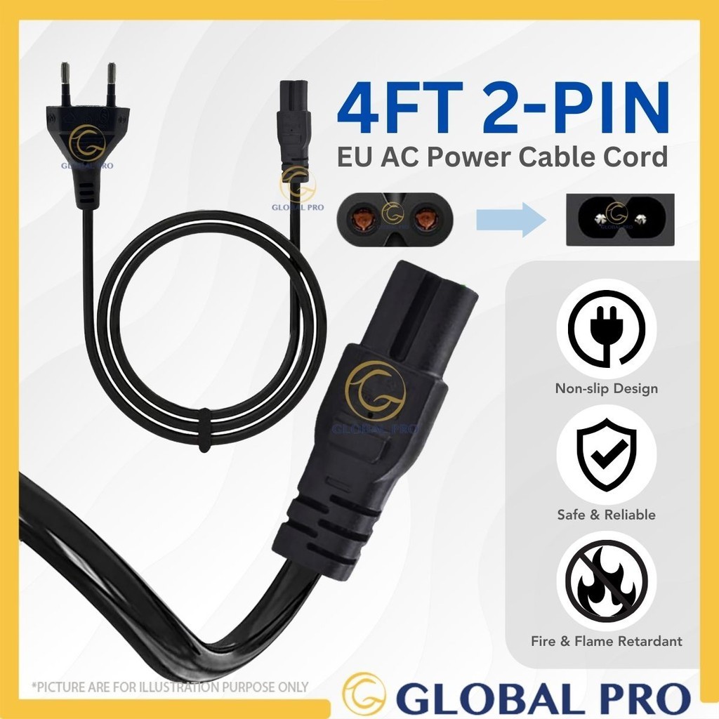 4FT EU 2 Pin AC CORD 2-Prong Port Power Cable Cord Adapter Figure 8 for ...