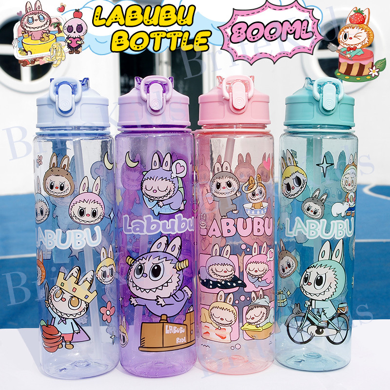 800ML/570ML Botol Air Labubu Water Bottle Kids Straw Bpa Free Botol Transparent Kawaii Travel ...
