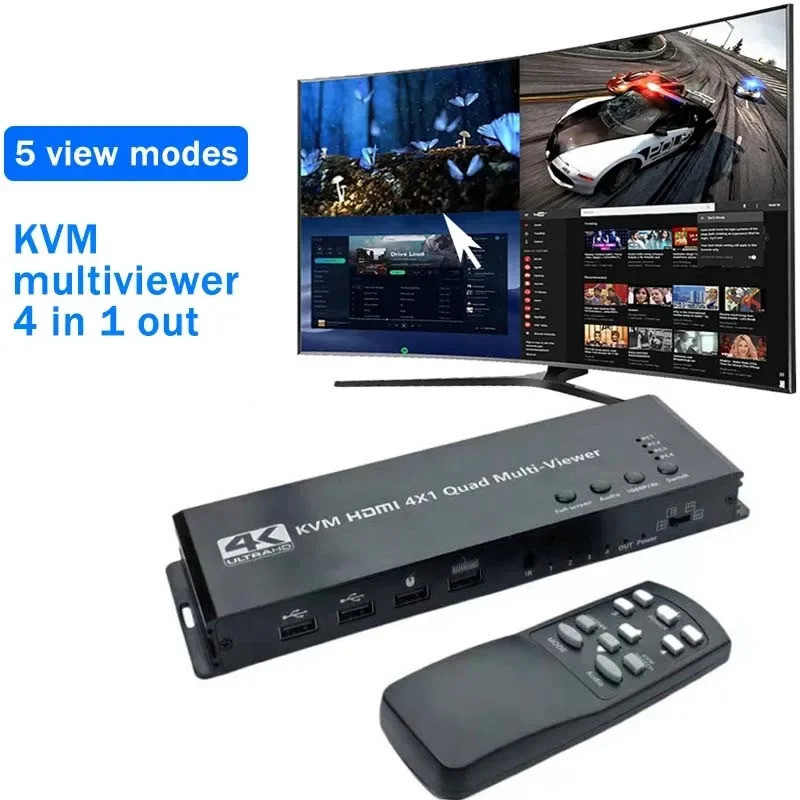 4K HDMI KVM Switch 4x1 Quad Multi Viewer 4 in 1 Out Seamless Switch ...