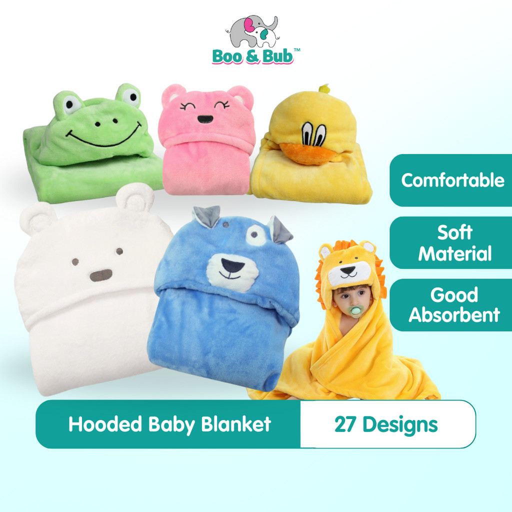 🐘Boo&Bub🐘Hooded Baby Blanket | Swaddle Newborn Thermal Soft Fleece ...