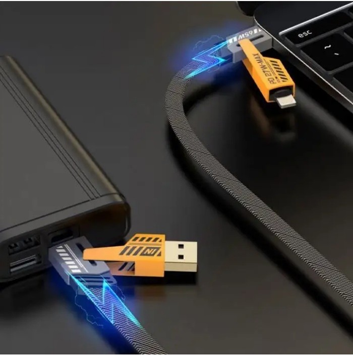 4 in 1 Convertible Metal Super Fast Charge Cable USB C PD 65W Braided ...