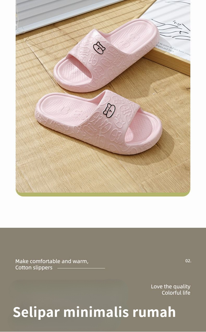 【Ready Stock In Malaysia】Selipar Wanita Cute Bear Indoor Slippers Soft ...
