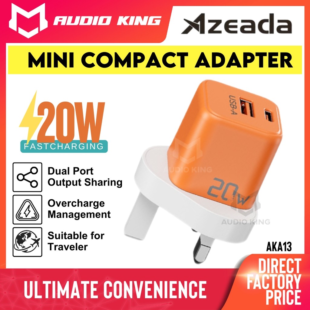 AZEADA Portable Dual USB Type C Fast Charging Adapter Charger 3 Pin Plug Socket Phone Chargers ...
