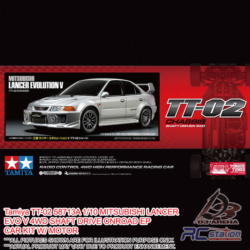 Tamiya TT-02 #58713 1/10 Mitsubishi Lancer Evolution V 4WD Shaft Drive ...