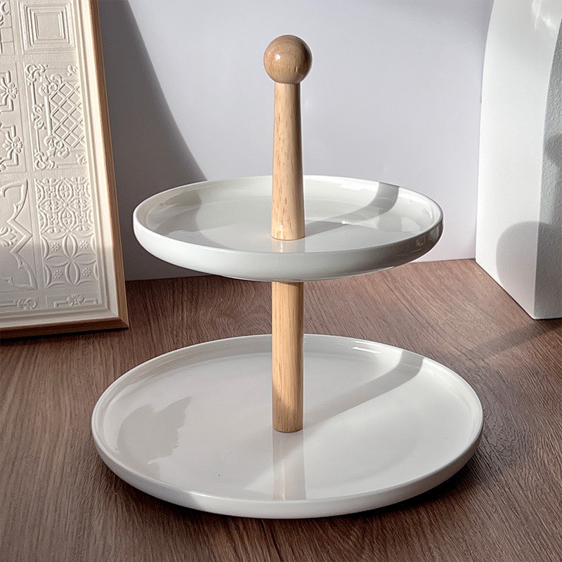 Japanese Style Two Layer Wooden Bone Pure white Ceramic Tier Plates ...