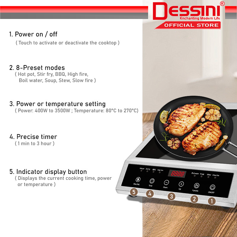 DESSINI ITALY Electromagnetic Induction Hob Cooker Touch Control ...