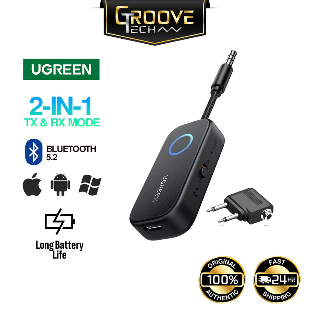 UGREEN Airplane Bluetooth 5.2 Transmitter Receiver Adapter 2 in 1 Wireless Bluetooth 3.5mm Aux ...