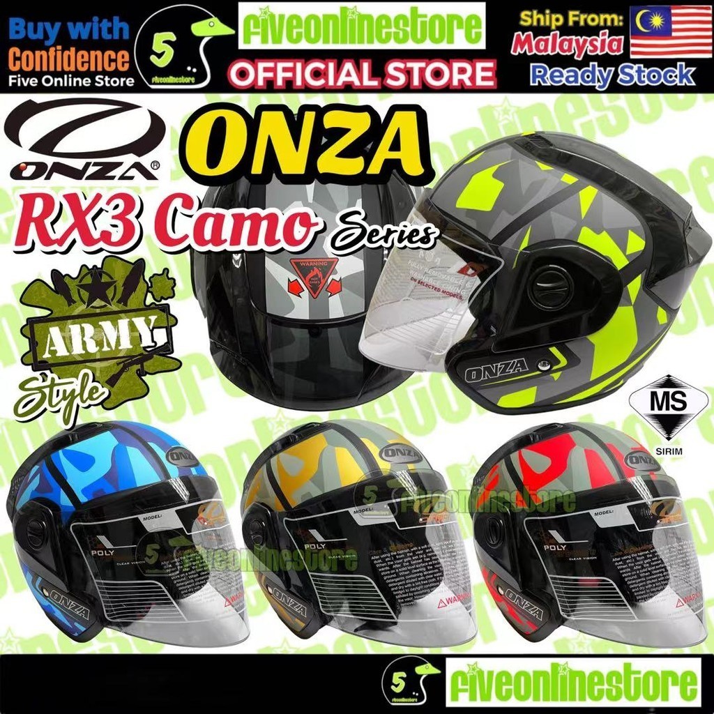 ONZA RX3 Helmet SIRIM Racing Open Face L 60 Design Matt Black Mimetic ...