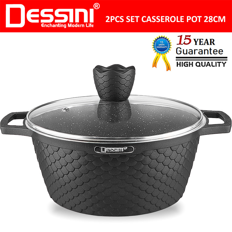 DESSINI ITALY GGF-28 Granite Die Cast Aluminium Non Stick Casserole Pot ...