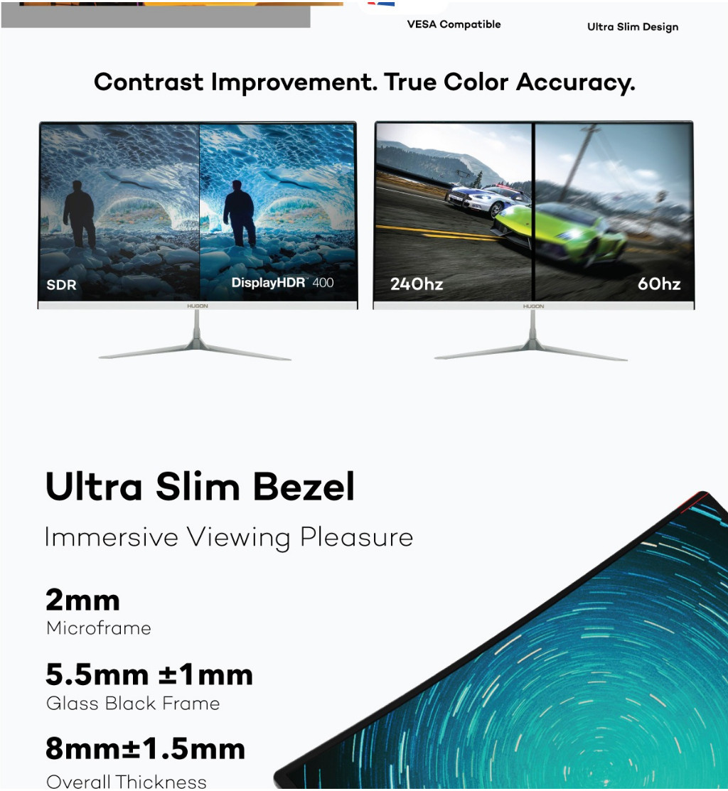 HUGON FLAT 27" 240Hz BLACK PRO EVO 2K QHD PREMIUM HIGH PERFOMANCE ...