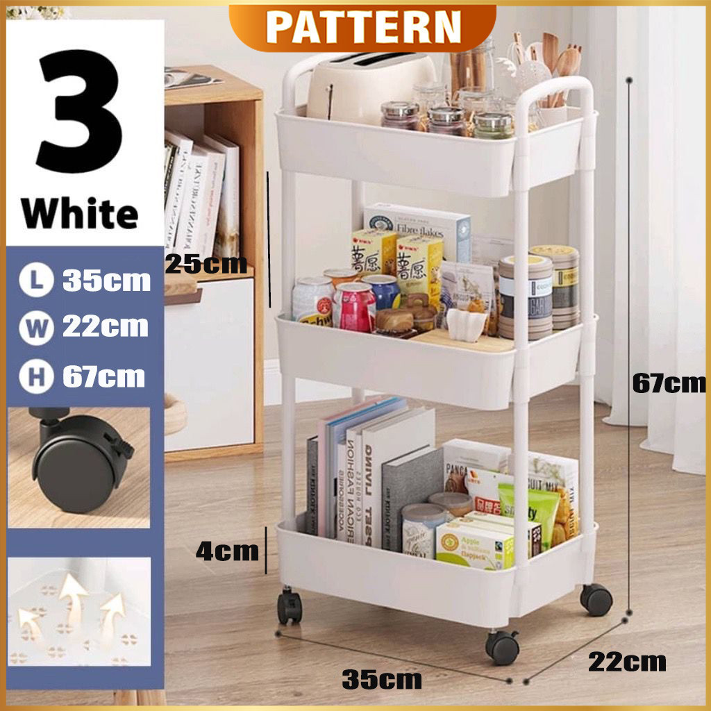 PATTERN Trolley Rack Storage 3 Tier Trolley Kitchen Rack With Wheel ...