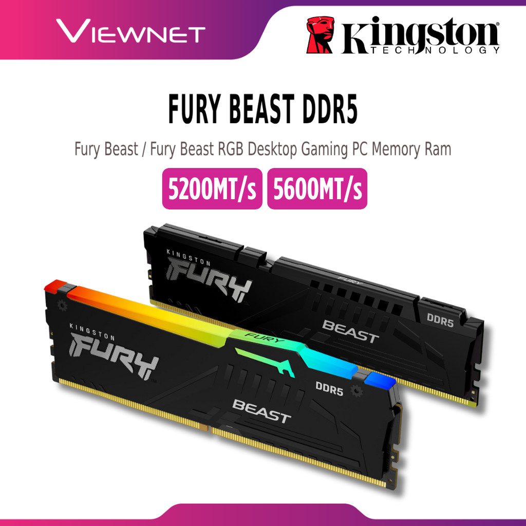 KINGSTON DDR5 DESKTOP PC GAMING RAM FURY BEAST / FURY BEAST RGB CL40 DIMM MEMORY RAM (5200MT/s ...