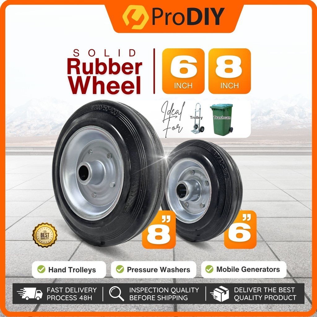 6 / 8 inch Solid Rubber Wheel Replacement for Trolley Trash Can ...