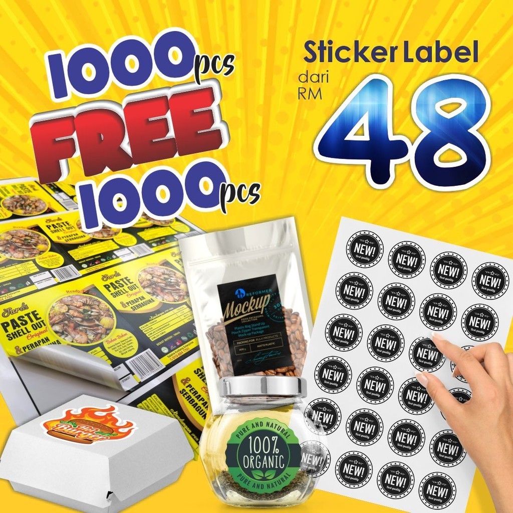 1000pcs FREE 1000pcs label sticker mirrorkote sticker product ...