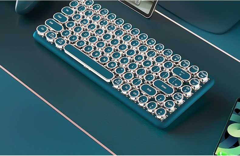 BOW Steampunk Mechanical Keyboard Wireless Bluetooth 3 Mode Vintage ...