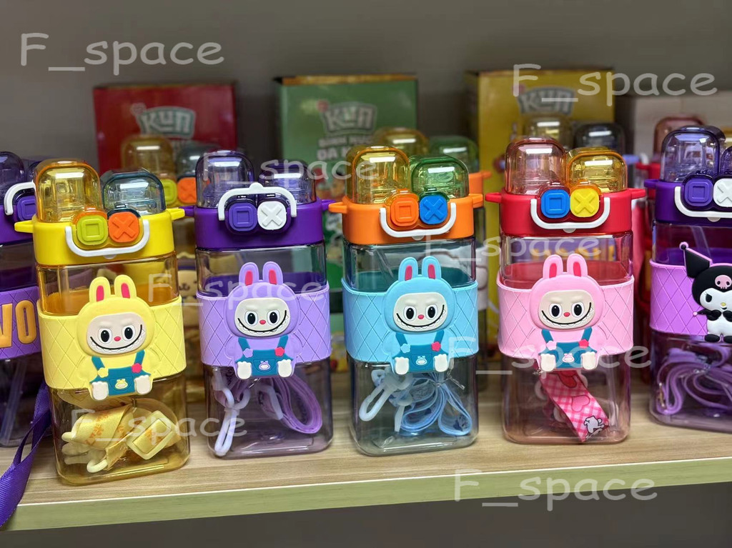 570ML/800ML Botol Air Labubu Water Bottle Kids Straw Bpa Free Botol Transparent Kawaii Cup Water ...