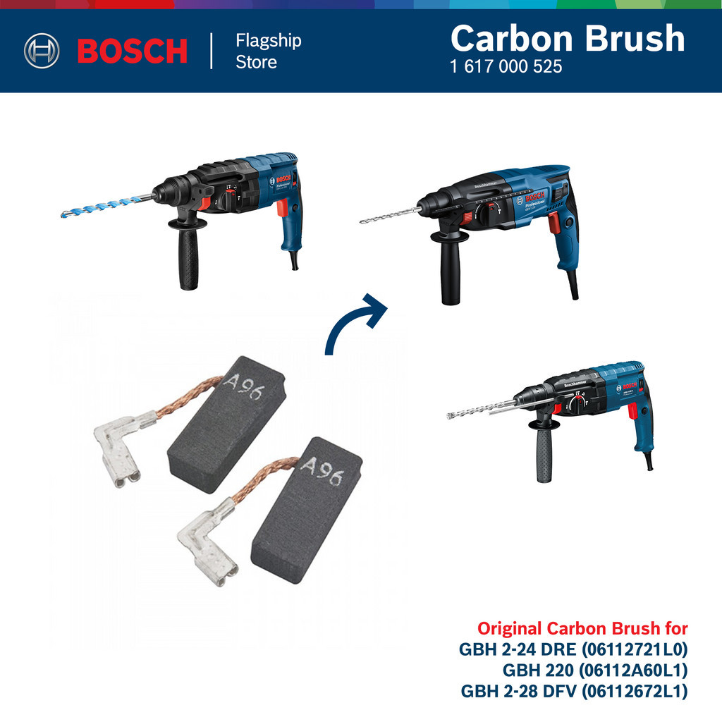 BOSCH 20pcs Carbon Brush for GBH 220 / 2-24 DRE / 2-28 DFV - 1617000525 ...
