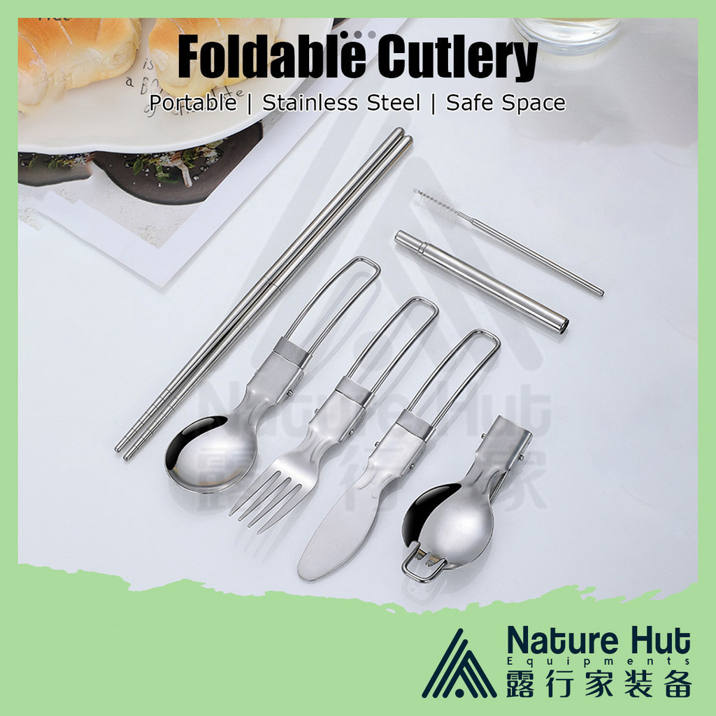 Foldable Cutlery Set Camping Spoon Fork Spork Chopsticks Stainless ...
