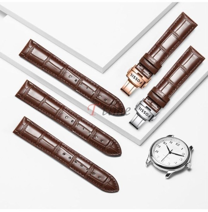 Cowhide Genuine Leather Watch Straps for Fossil Watch Butterfly Clasp ...