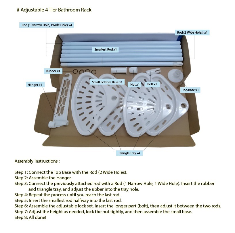 Wenbo Rak Bilik Air Adjustable 4 Tier Bathroom Corner Rack Toilet ...