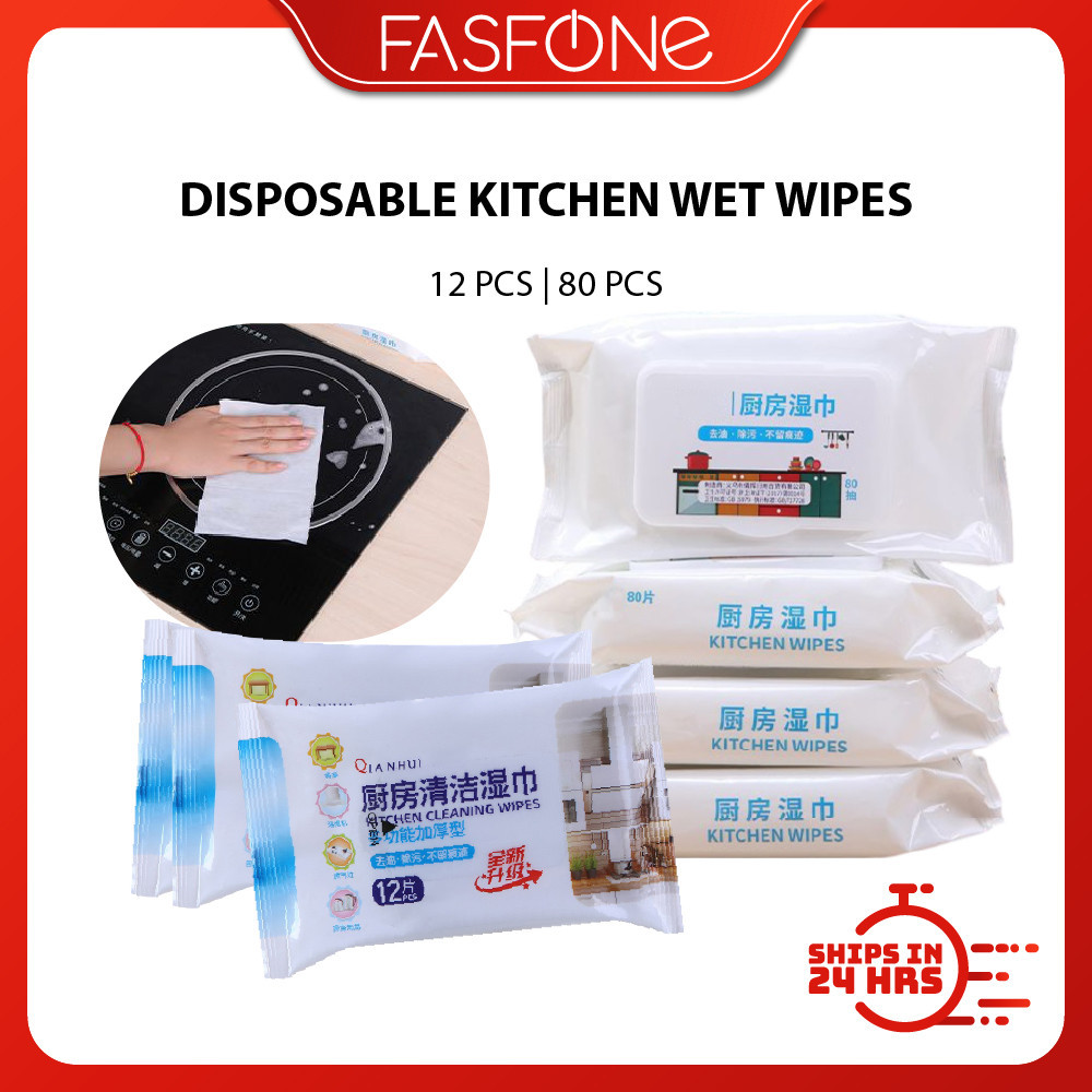 80pcs Kitchen Wet Tissue Paper Kitchen Cleaning Wipes Lap Pembersih ...
