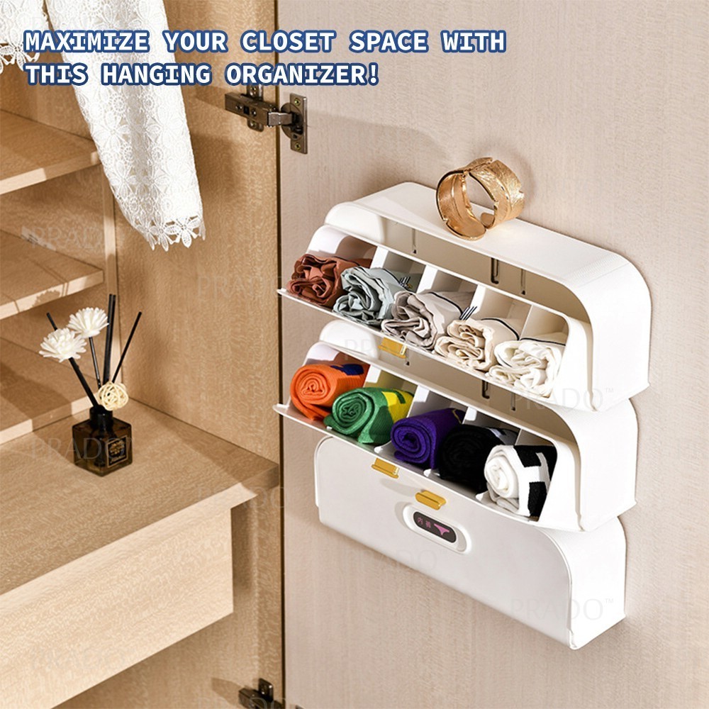 PRADO Wall Mounted Flip Storage Box Underwear Socks Bra Panties Hanging ...