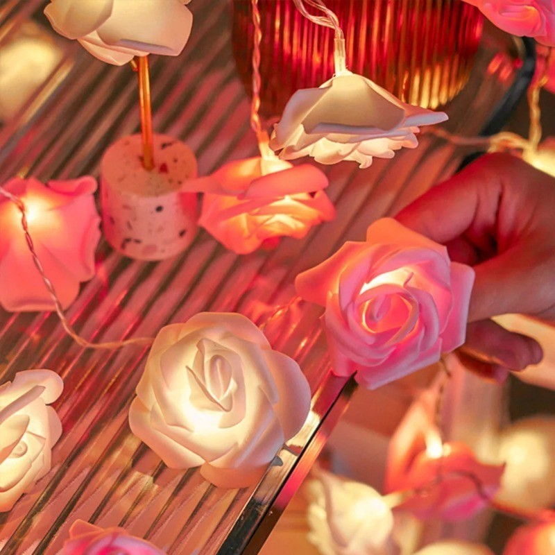 LED Rose String Lights White Pink Red Rose Wedding Party Decoration ...
