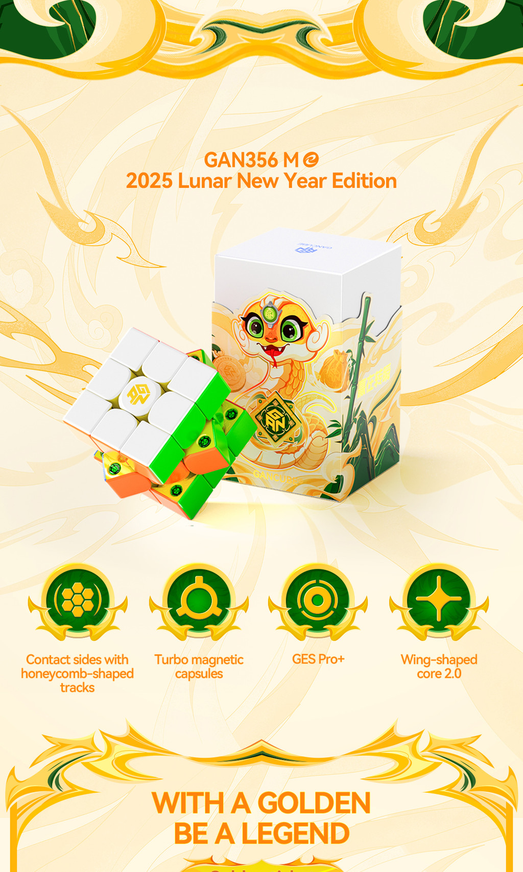 GAN 356 ME 2025 Lunar New Year Edition 3X3 Magnetic Magic Speed Cube ...