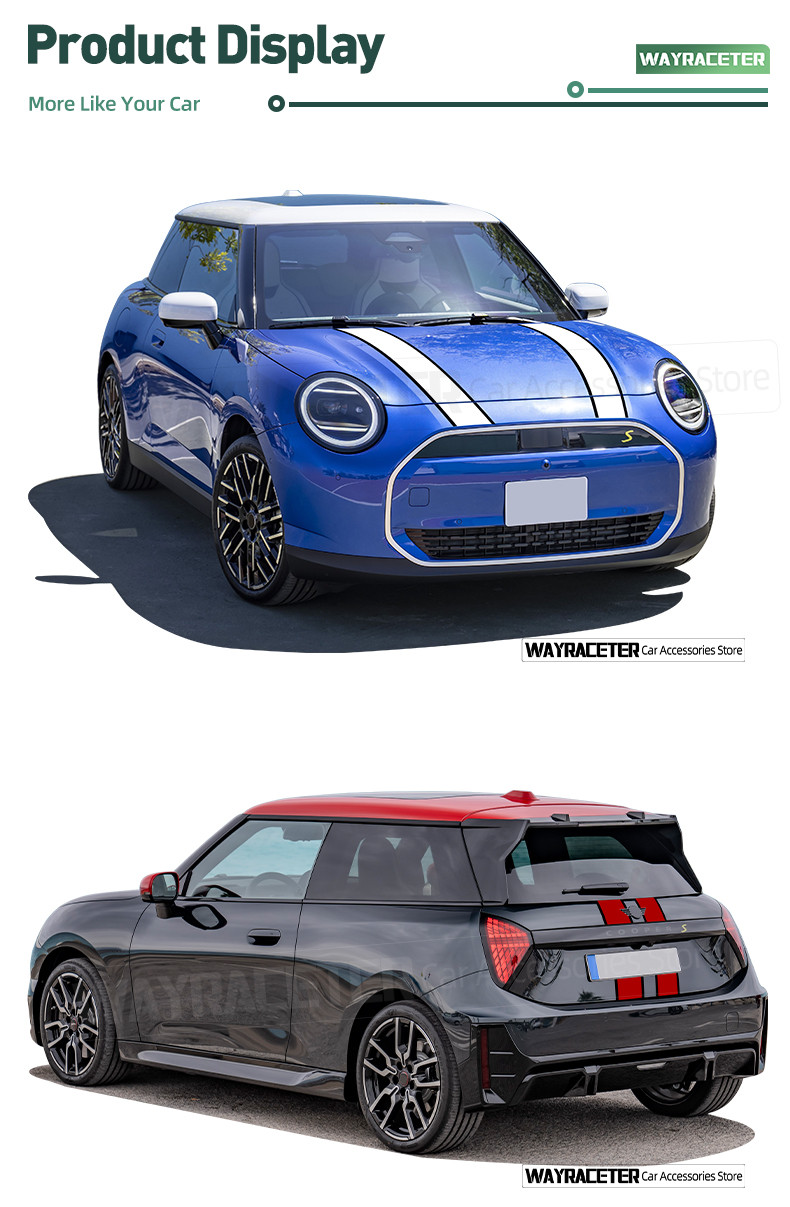 2 Pcs Matte Black Engine Cover Bonnet Stripes Rear Trunk Graphics Vinyl ...