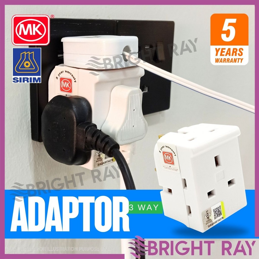 MK 3 Way Plug Adapter 3 Pin Adapter SIRIM Kepala Plug 3 Pin 13A 250V ...