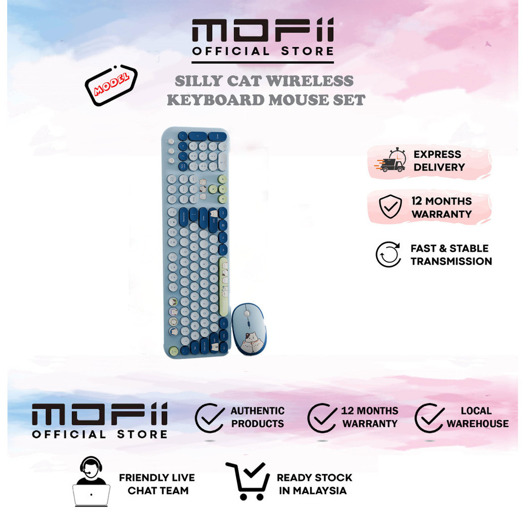 MOFII Silly Cat Wireless Keyboard Mouse Set PC Laptop Office Gifts ...