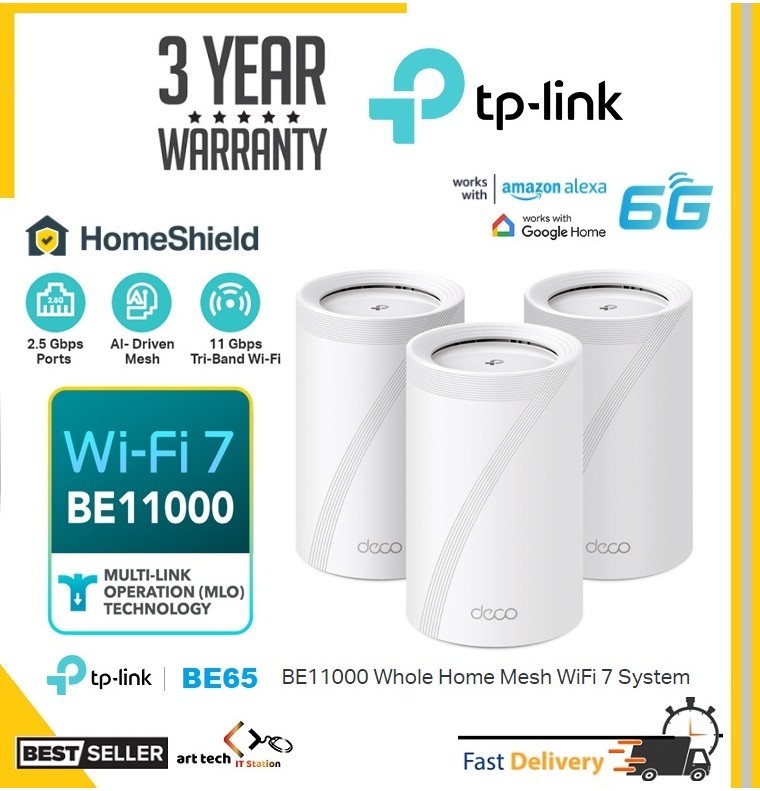 TP-LINK BE65 BE11000 WIFI 7 TRI-BAND WHOLE HOME AI-DRIVEN MESH WIFI ...