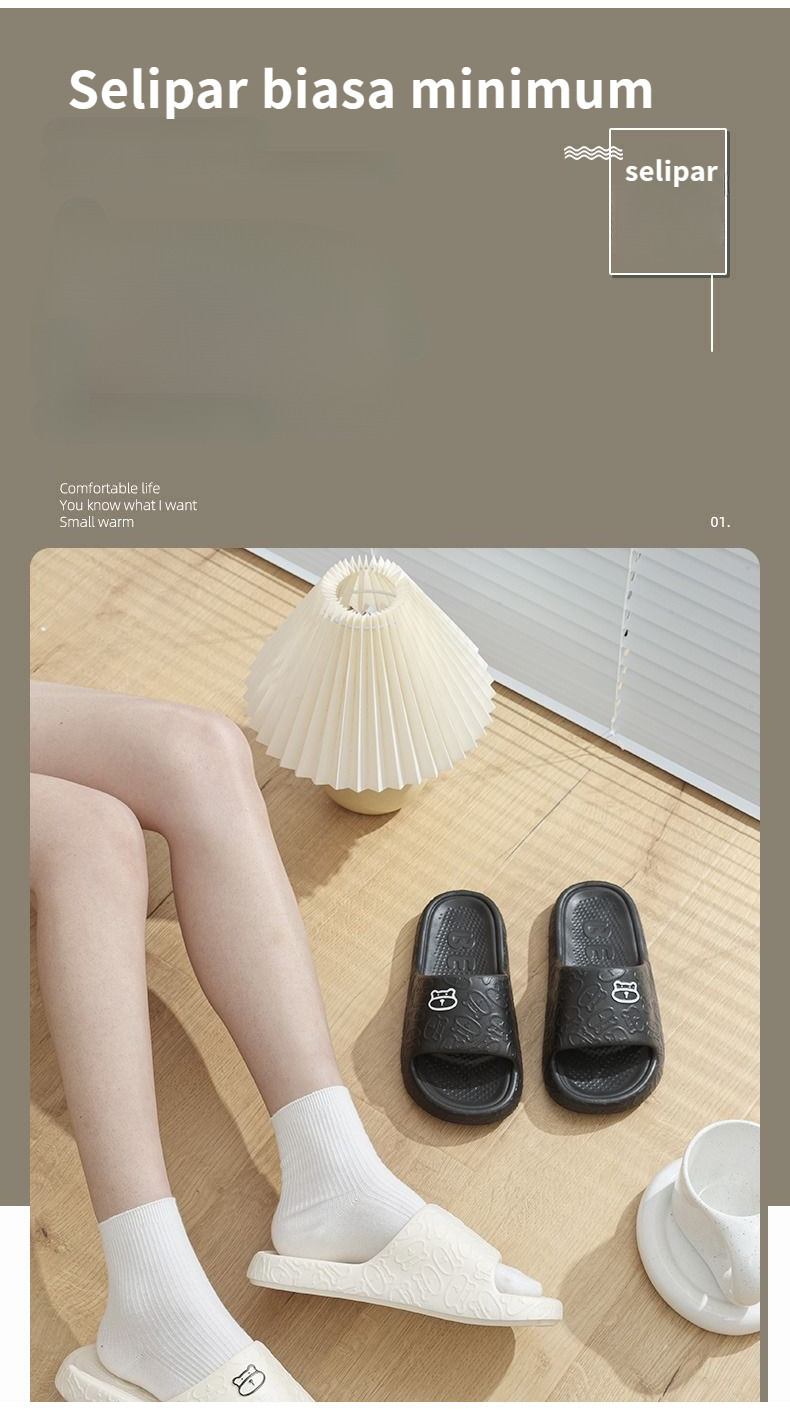 【Ready Stock In Malaysia】Selipar Wanita Cute Bear Indoor Slippers Soft ...