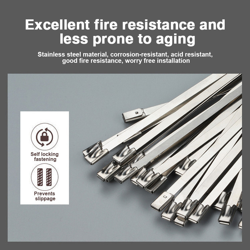 100 Pcs Stainless Steel Metal Cable Ties 4.6mm Heavy Duty Self-Locking ...