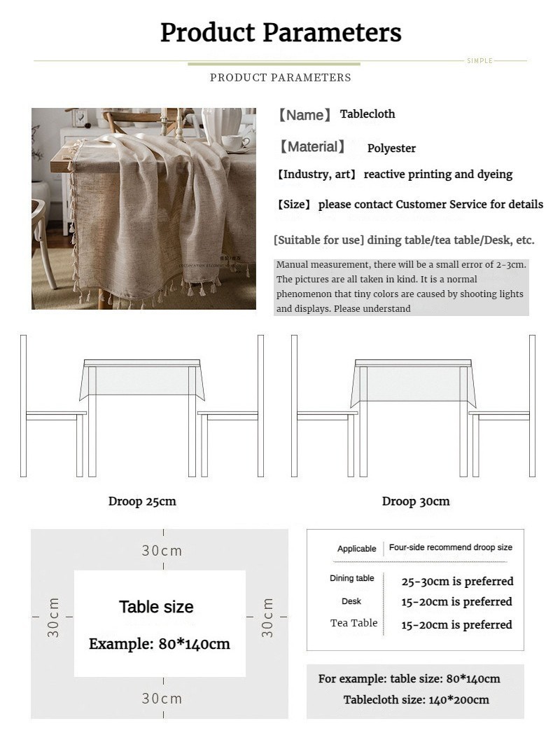 Tablecloth Home Decoration Long Tablecloth Solid Color Cotton and Linen ...
